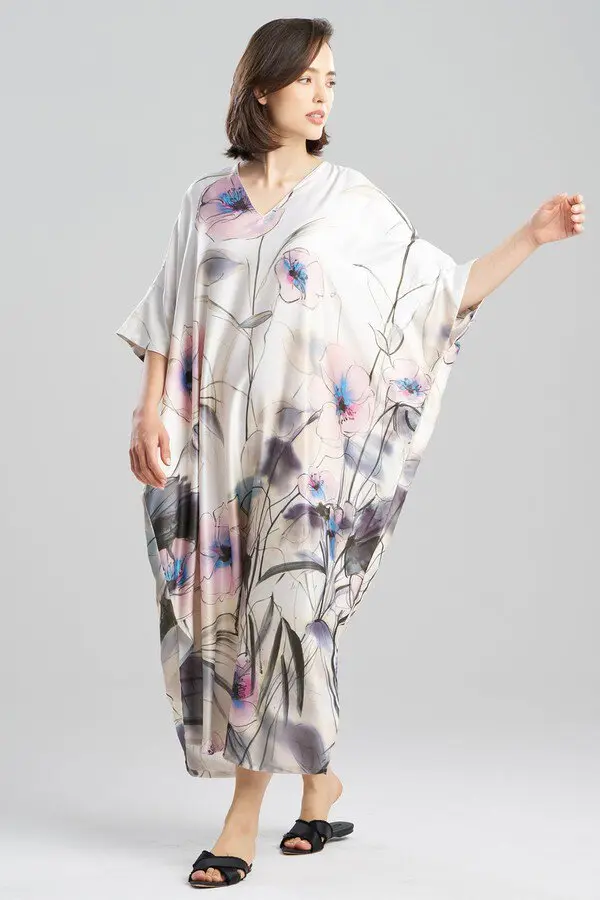 Natori Hiyaku Printed Charmeuse Caftan - Stripe