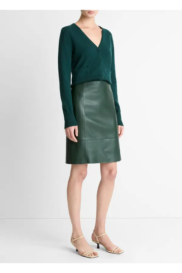Vince Leather Flared Knee Skirt