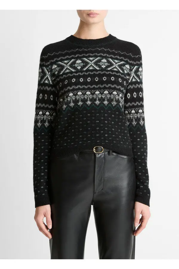 Vince Fair Isle Plush Cashmere Crew Neck Sweater