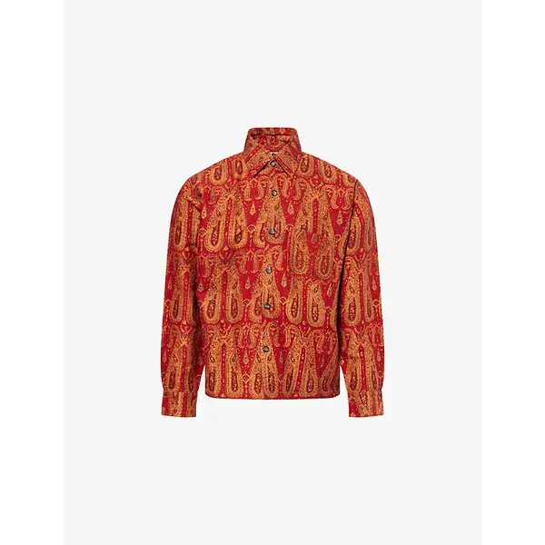 KARTIK RESEARCH Block Printed Silk Shirt - Orange Red