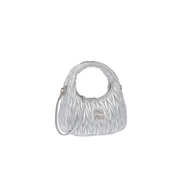 Miu Miu Matelassé Nappa Leather Hobo Bag - Silver