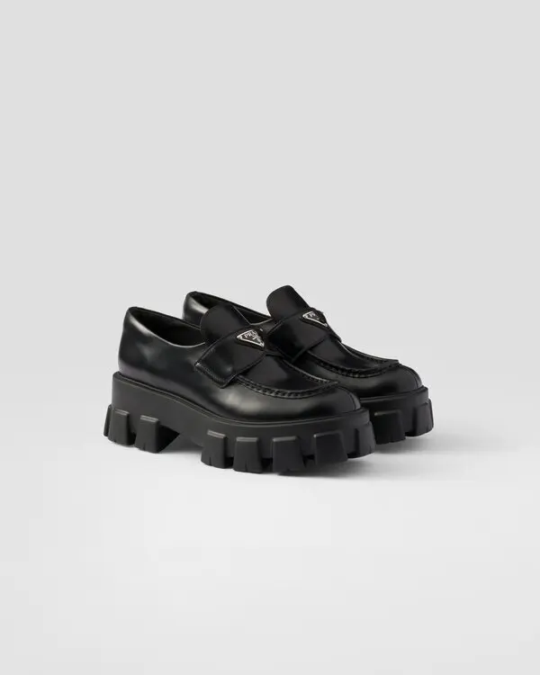 Prada Brushed Leather Monolith Loafers - Black