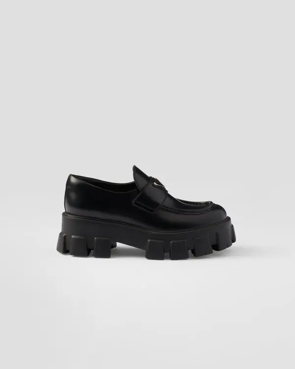 Prada Brushed Leather Monolith Loafers - Black