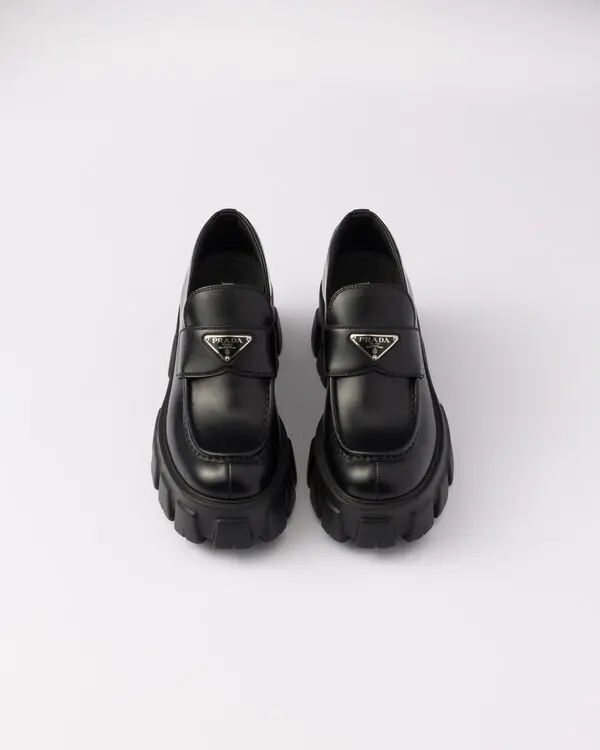 Prada Brushed Leather Monolith Loafers - Black