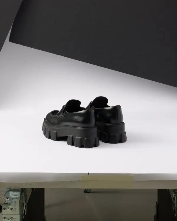 Prada Brushed Leather Monolith Loafers - Black