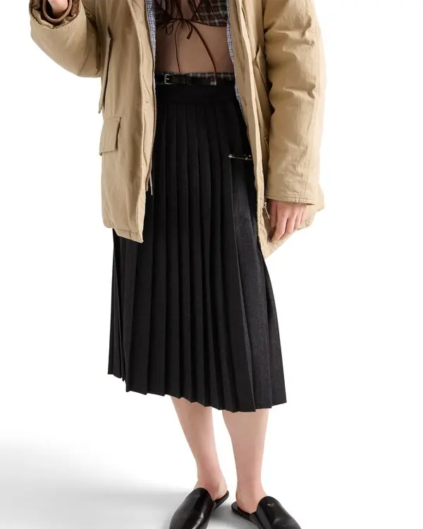 Prada Pleated Wool Flannel Skirt