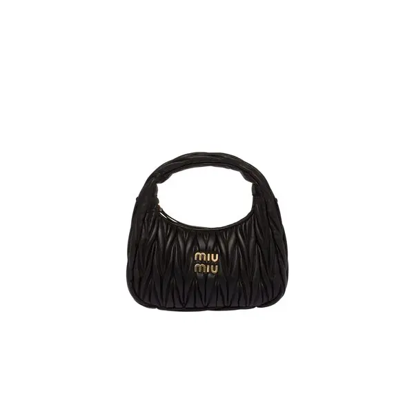 Miu Miu Wander Matelassé Nappa Leather Hobo Bag - Black