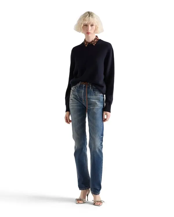 Prada Wool And Cashmere Crew-neck Sweater - Navy