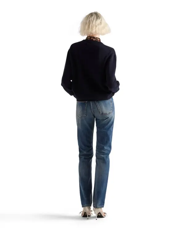 Prada Wool And Cashmere Crew-neck Sweater - Navy