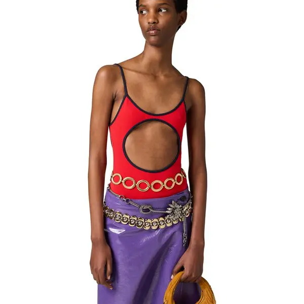 Miu Miu Technical Knit One Piece Swimsuit - Red/blue
