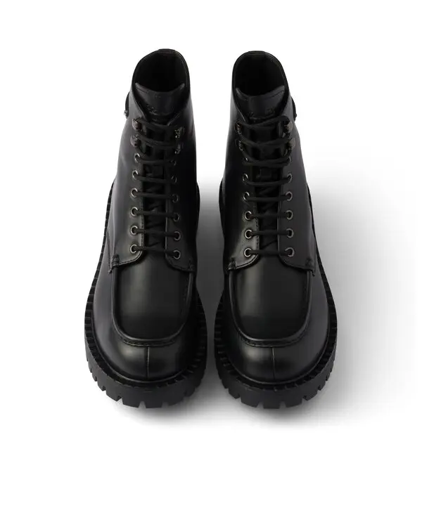 Prada Laced Leather Booties - Black