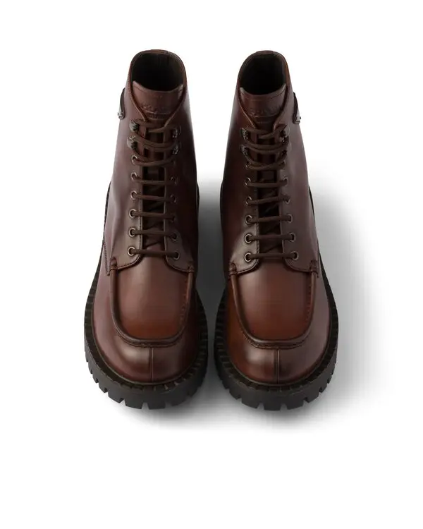 Prada Laced Leather Booties - Ebony