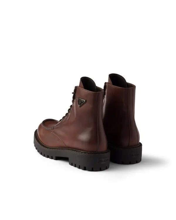Prada Laced Leather Booties - Ebony