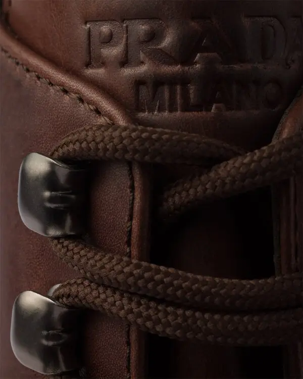 Prada Laced Leather Booties - Ebony