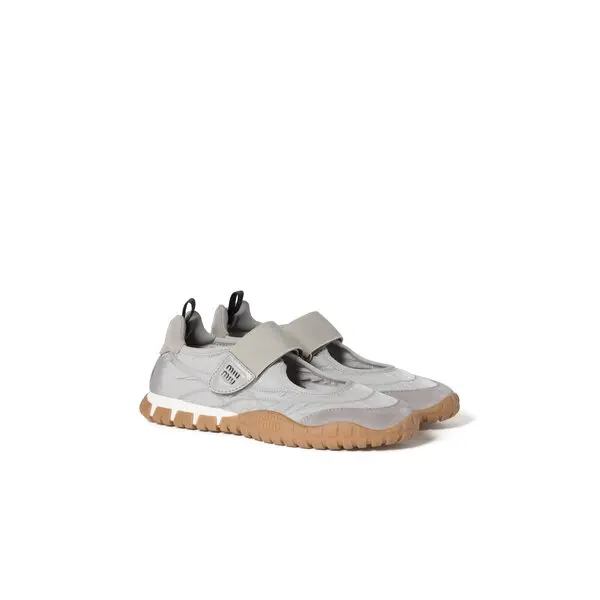 Miu Miu Tyre Technical Fabric And Suede Ballerinas - Cloudy Gray