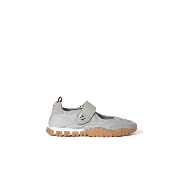 Miu Miu Tyre Technical Fabric And Suede Ballerinas - Cloudy Gray