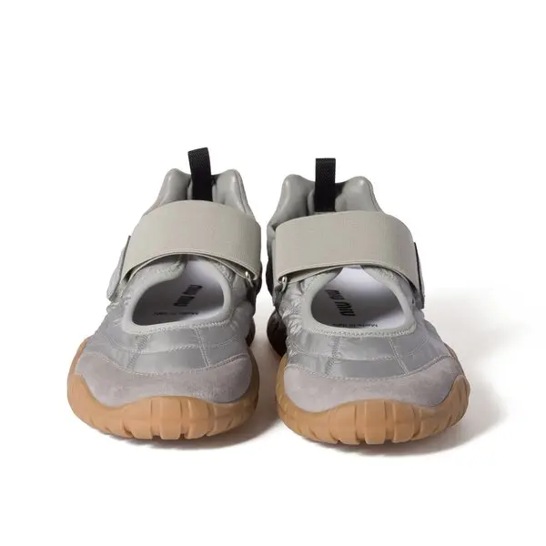 Miu Miu Tyre Technical Fabric And Suede Ballerinas - Cloudy Gray