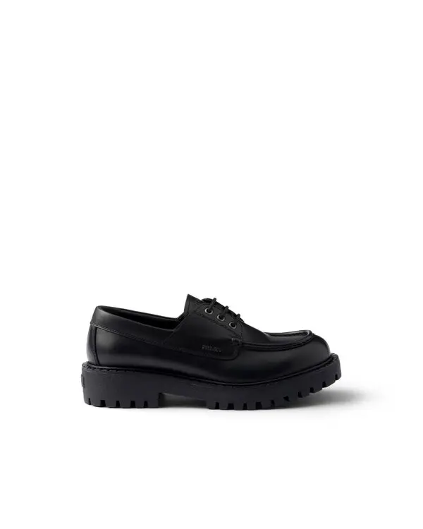 Prada Laced Leather Loafers - Black