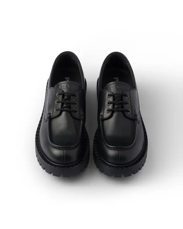 Prada Laced Leather Loafers - Black