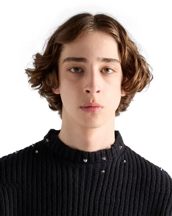Prada Wool Sweater With Fringe And Studs