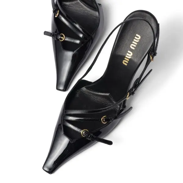 Miu Miu Patent Leather Slingbacks With Buckles - Black