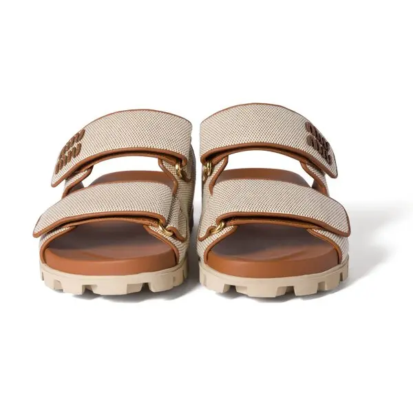 Miu Miu Canvas Slides - Beige/brandy