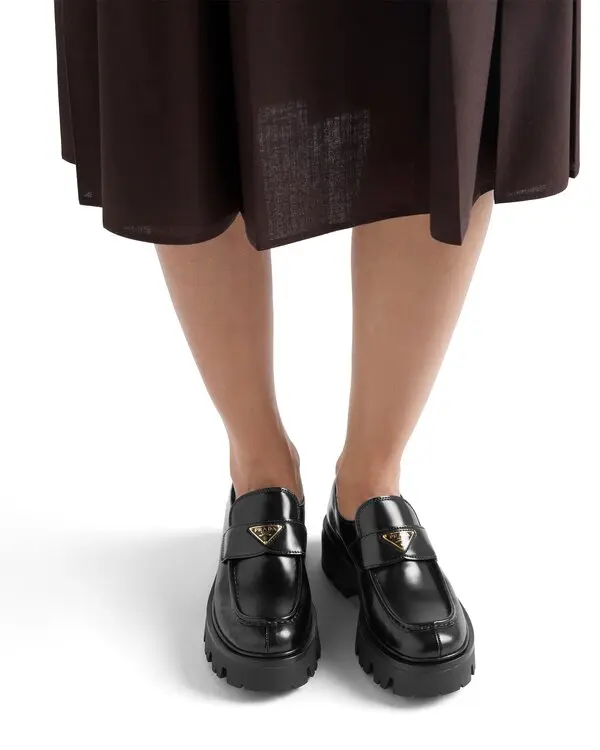 Prada Brushed Leather Loafers - Black