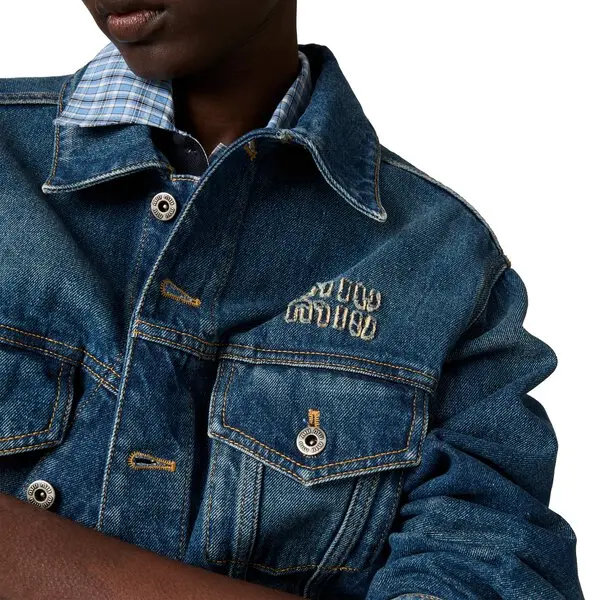 Miu Miu Washed Denim Blouson Jacket - Navy