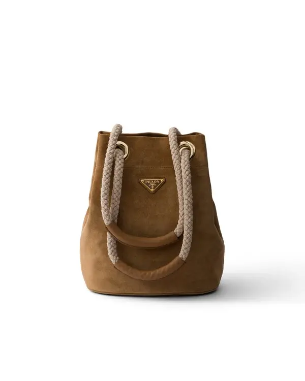 Prada Small Suede Bucket Bag - Cinnamon