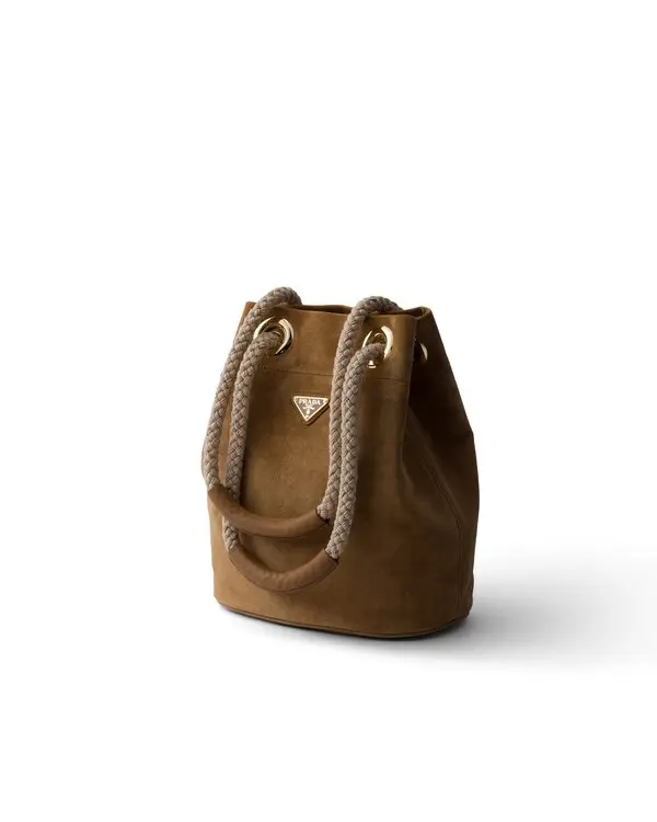 Prada Small Suede Bucket Bag - Cinnamon