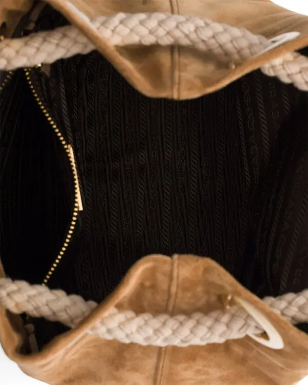 Prada Small Suede Bucket Bag - Cinnamon
