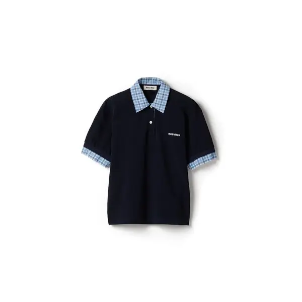 Miu Miu Embroidered Logo Piqué And Poplin Polo Shirt