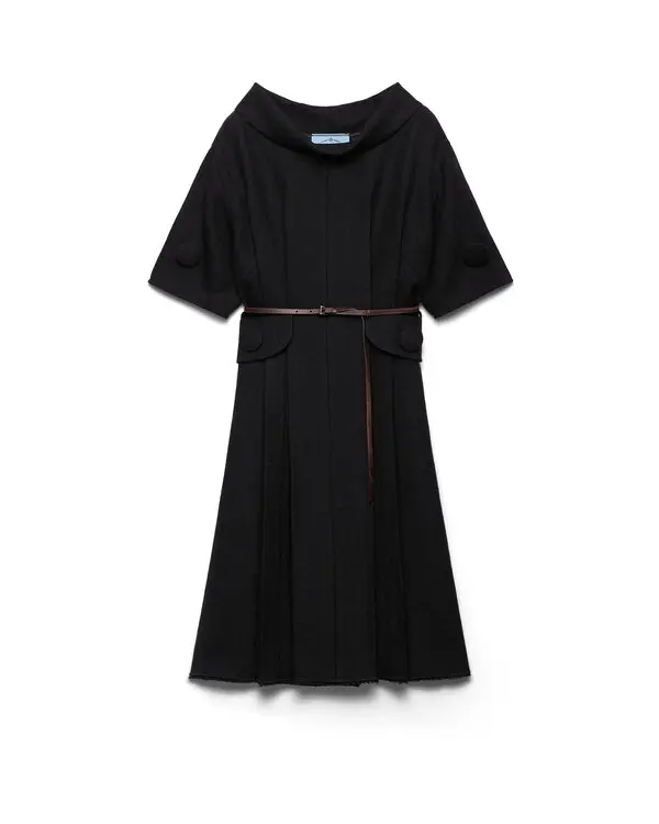 Prada Chevron Wool Dress With Belt