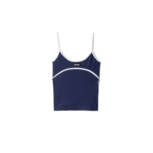 Miu Miu Navy Stretch Jersey Top With White Trim - Blue/white