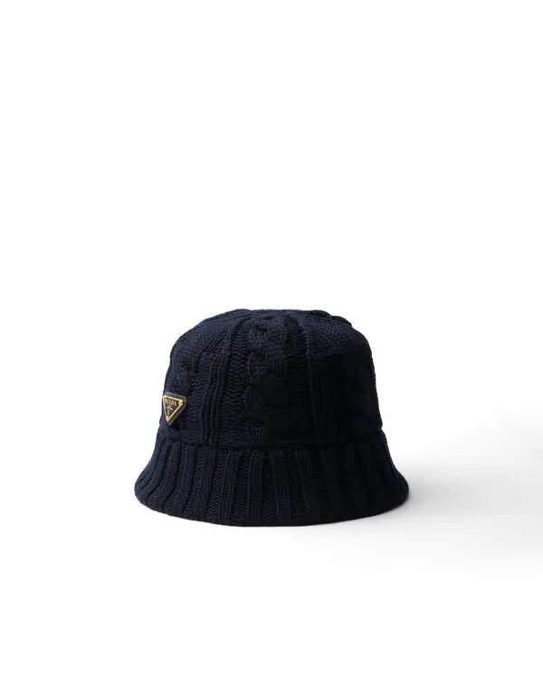 Prada Wool Cable Knit Bucket Hat - Navy