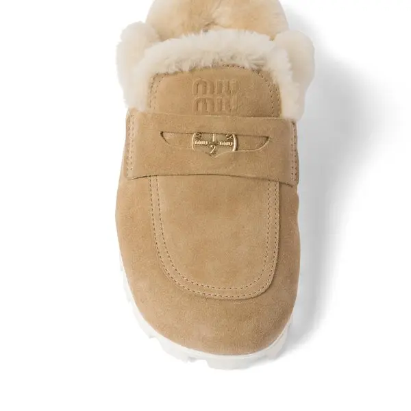 Miu Miu Suede Mules - Ecru