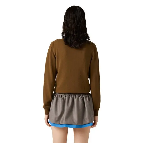 Miu Miu Cashmere Cardigan With Detachable Collar - Tobacco/celeste