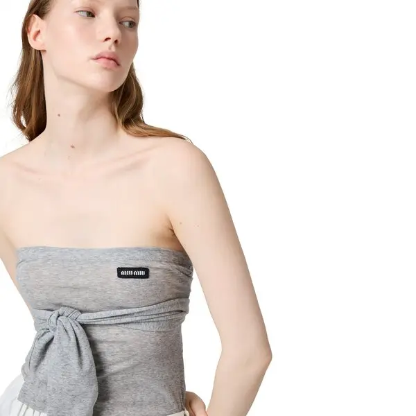 Miu Miu Ribbed Jersey Top - Grey