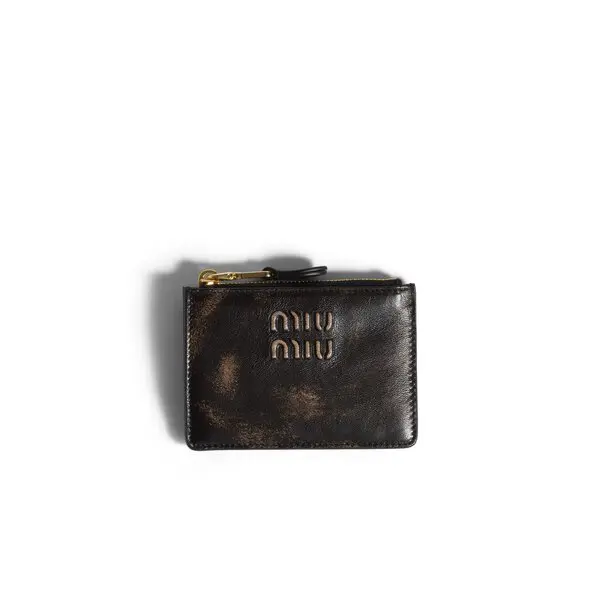 Miu Miu Nappa Leather Card Holder - Coffee
