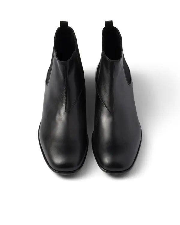 Prada Leather Chelsea Booties - Black