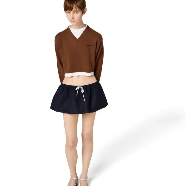 Miu Miu Cropped Cashmere V-neck Sweater - Cognac