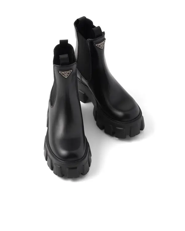 Prada Monolith Brushed Leather Booties