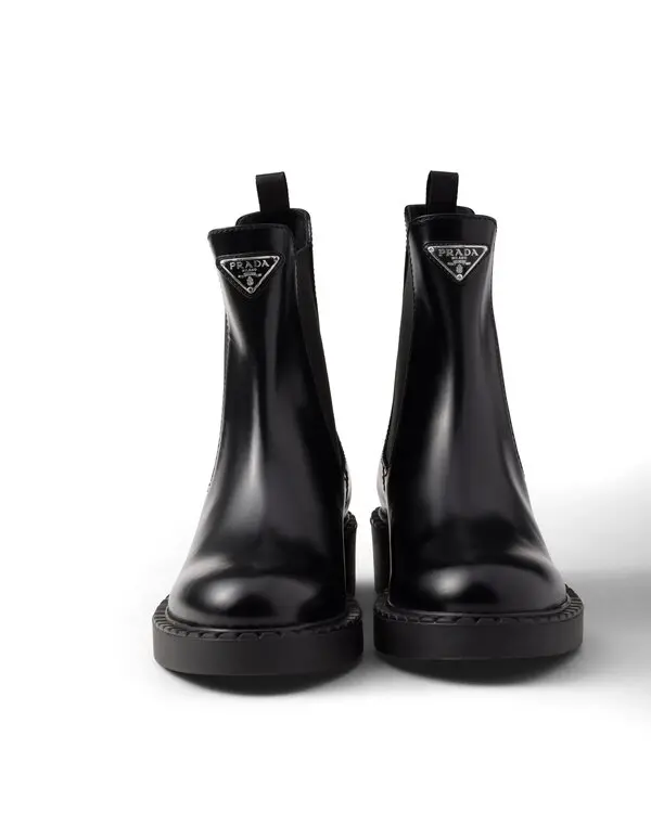Prada Brushed Leather Chelsea Booties