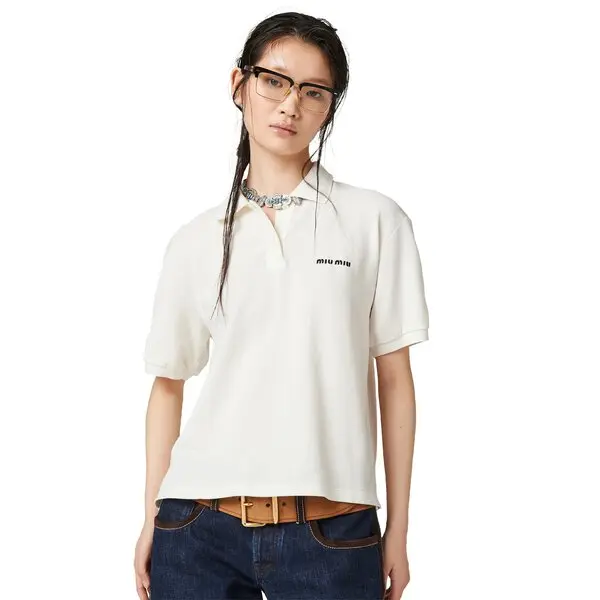 Miu Miu Cotton Piqué Polo Shirt - White