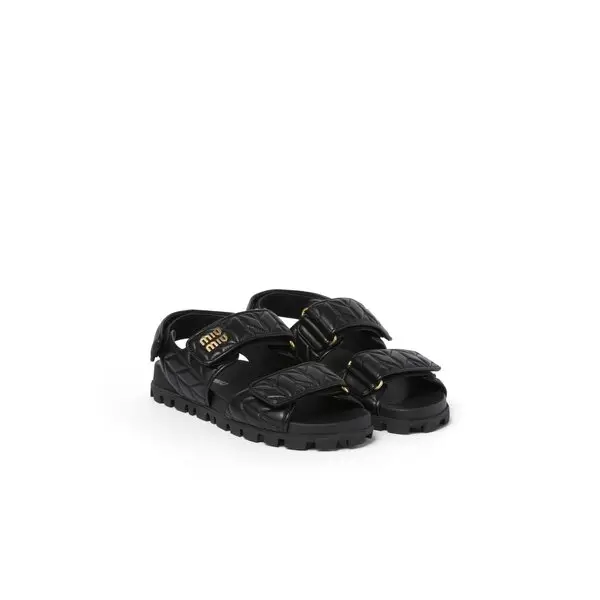 Miu Miu Sporty Matelassé Nappa Leather Sandals - Black