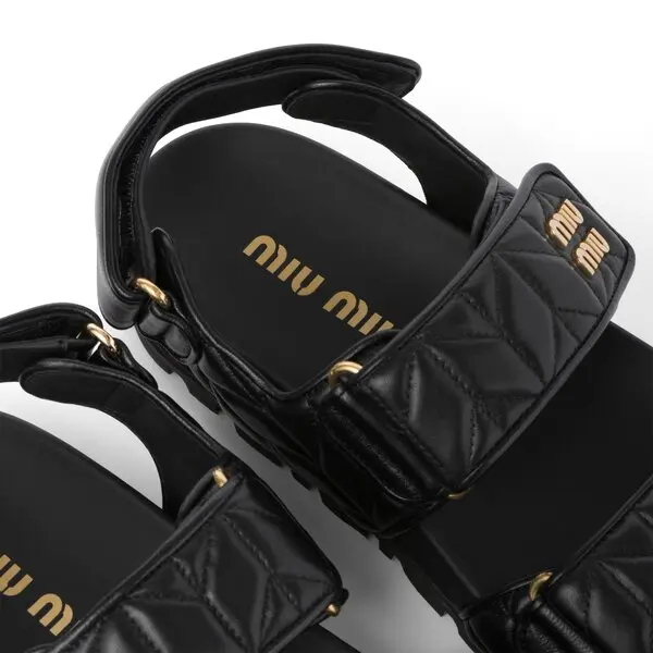Miu Miu Sporty Matelassé Nappa Leather Sandals - Black