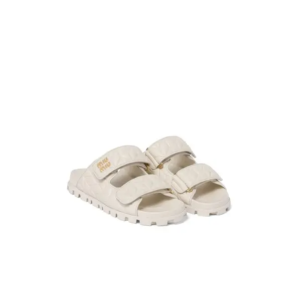 Miu Miu Matelassé Nappa Leather Slides - White