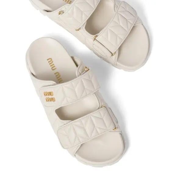 Miu Miu Matelassé Nappa Leather Slides - White
