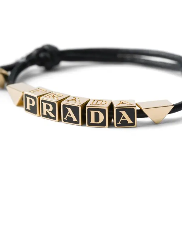 Prada Nappa Leather Bracelet With Enamelled Logo - Black