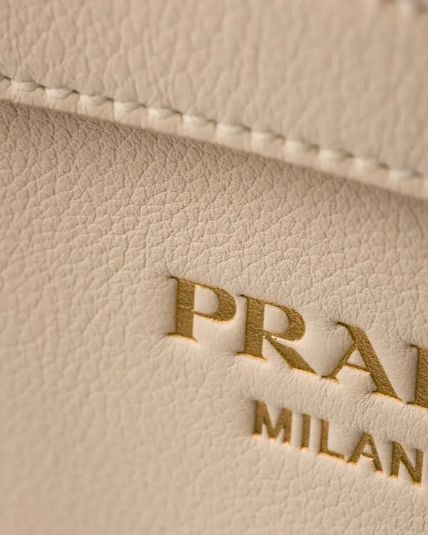 Prada Medium Leather Handbag With Double Belt Buckle - Travertine Stone
